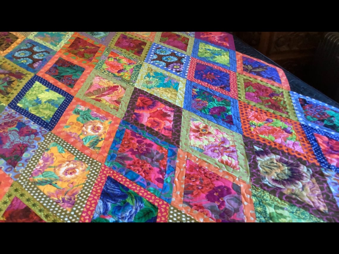 Vibrant Bordered Diamond Quilt Pattern, Kaffee Fassett Fabrics, Bright, Bold Colours, Cheerful ...