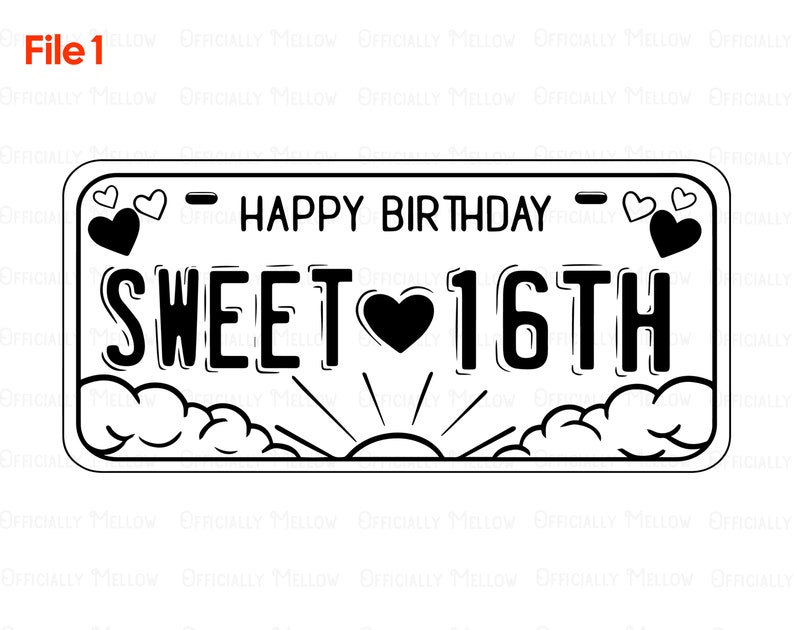 Sweet 16 SVG: Birthday License Plate Clipart (digital Download) - Etsy