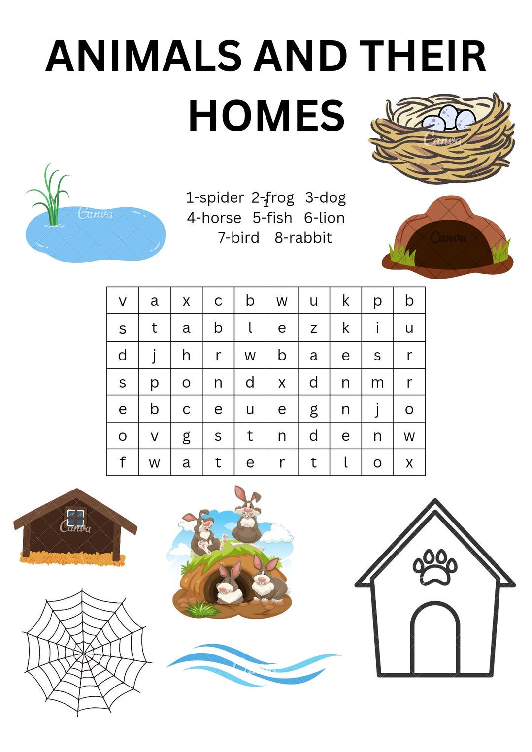 Animals and Their Homes.this Worksheet Aims to Learn Animals and Their ...