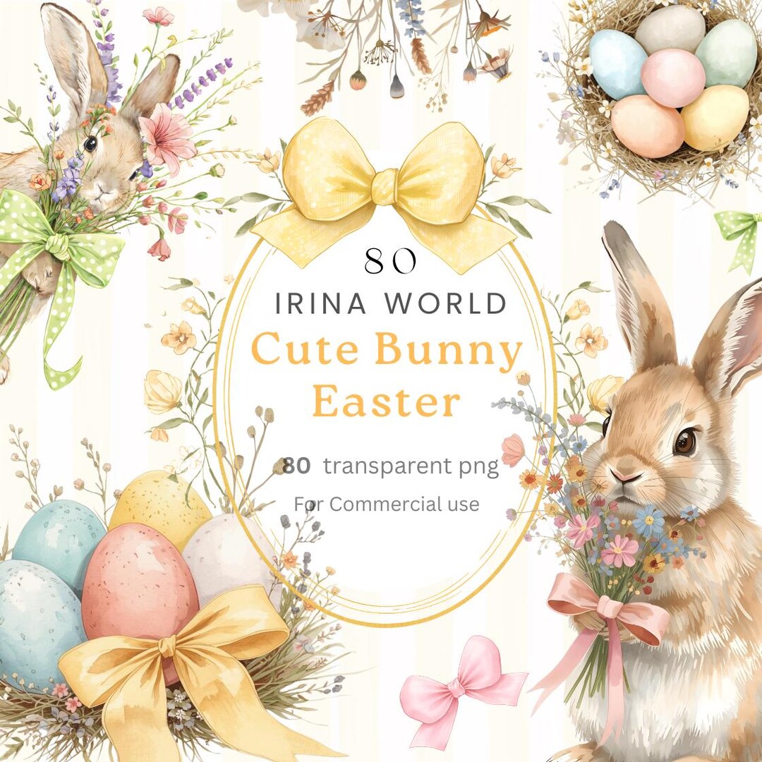 Watercolor Easter Cute Floral Bunny Clipart,pastel Eggs Clipart,rabbits ...