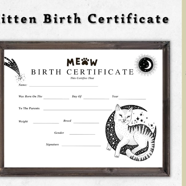 Printable Cat Birth Certificate - Etsy