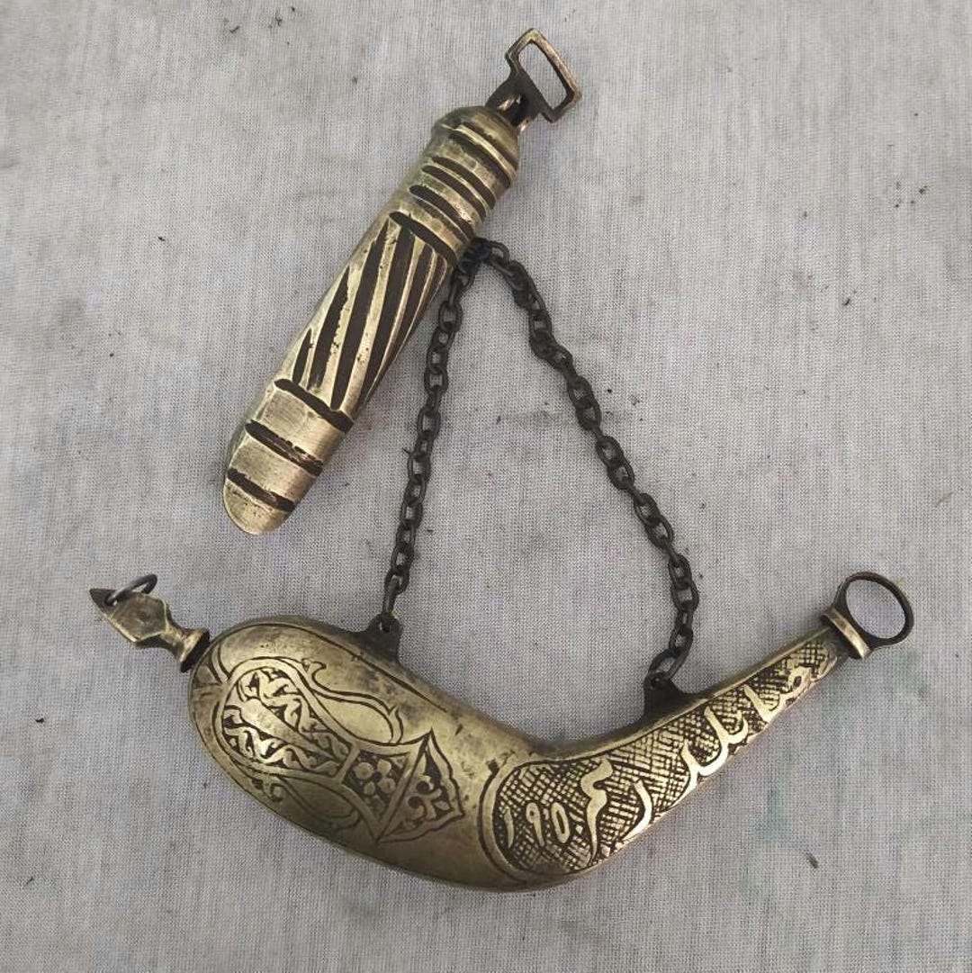 Brass Gun Powder Flask Box Case2 Pcs Ottoman Antique Style , Vintage ...