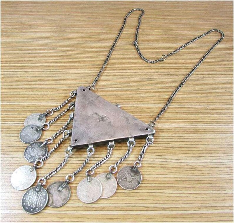 Ottoman Turkish Antique Silver Triangle Amulet Necklace Decorated ...