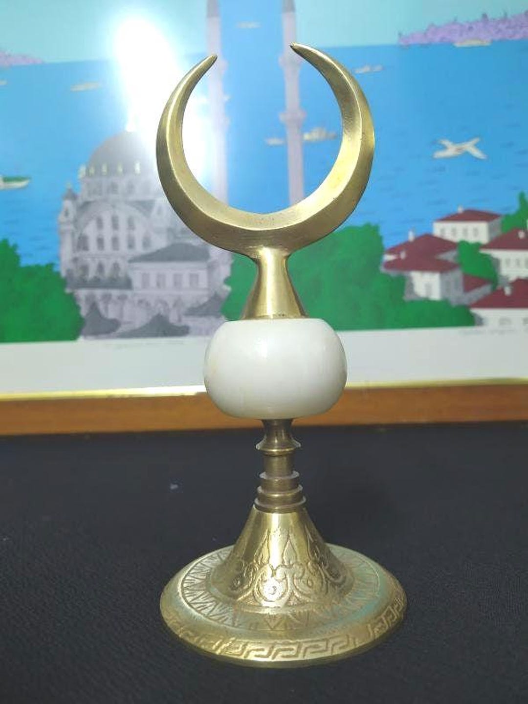 Antique Style Islamic Brass Alam, Crescent Alem, Home Decor, Office ...