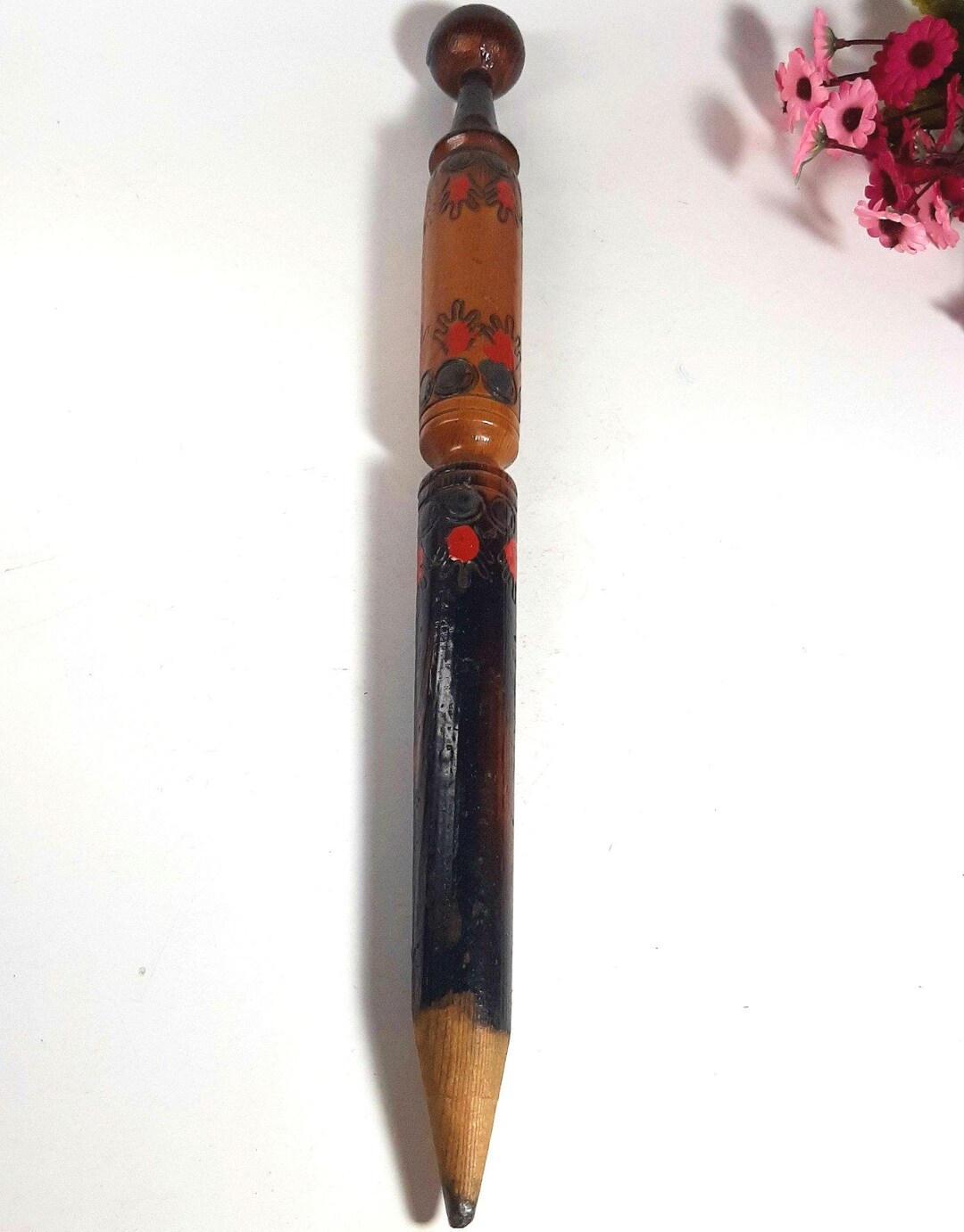 Vintage Big Pencil, Wooden Pencil, Large Pencil, Hand Painted Pencil ...