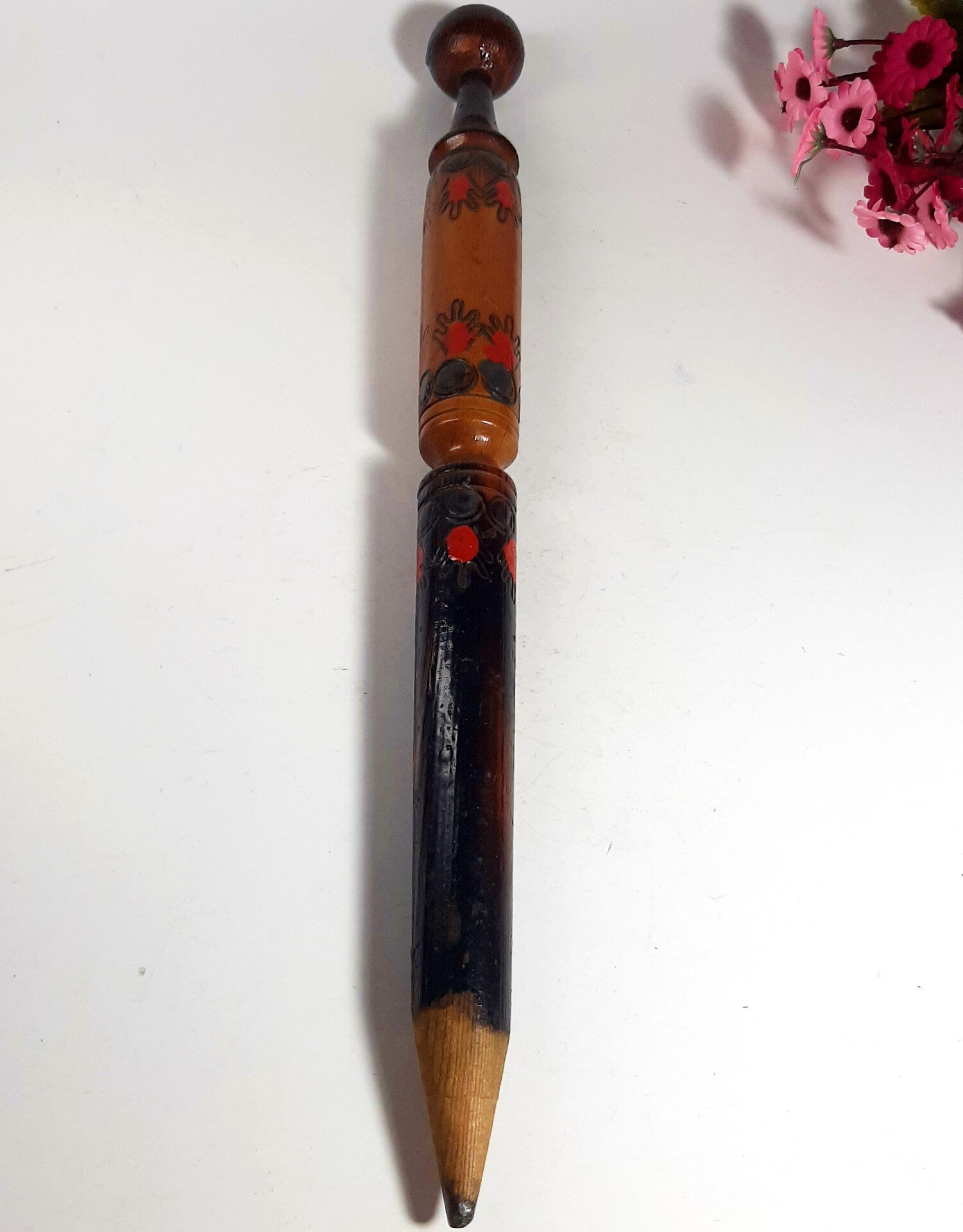 Vintage Big Pencil, Wooden Pencil, Large Pencil, Hand Painted Pencil ...