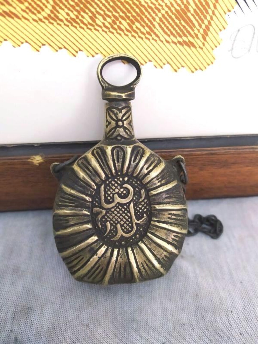 Ottoman Antique Style Brass Gun Powder Flask Box Case, Vintage ...