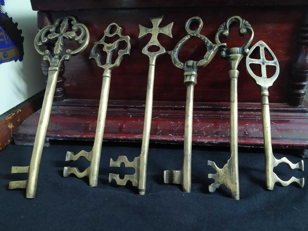 Decorative Large Brass Key Set 6 Pcs, Wall Decor Victorian Skeleton Key ...