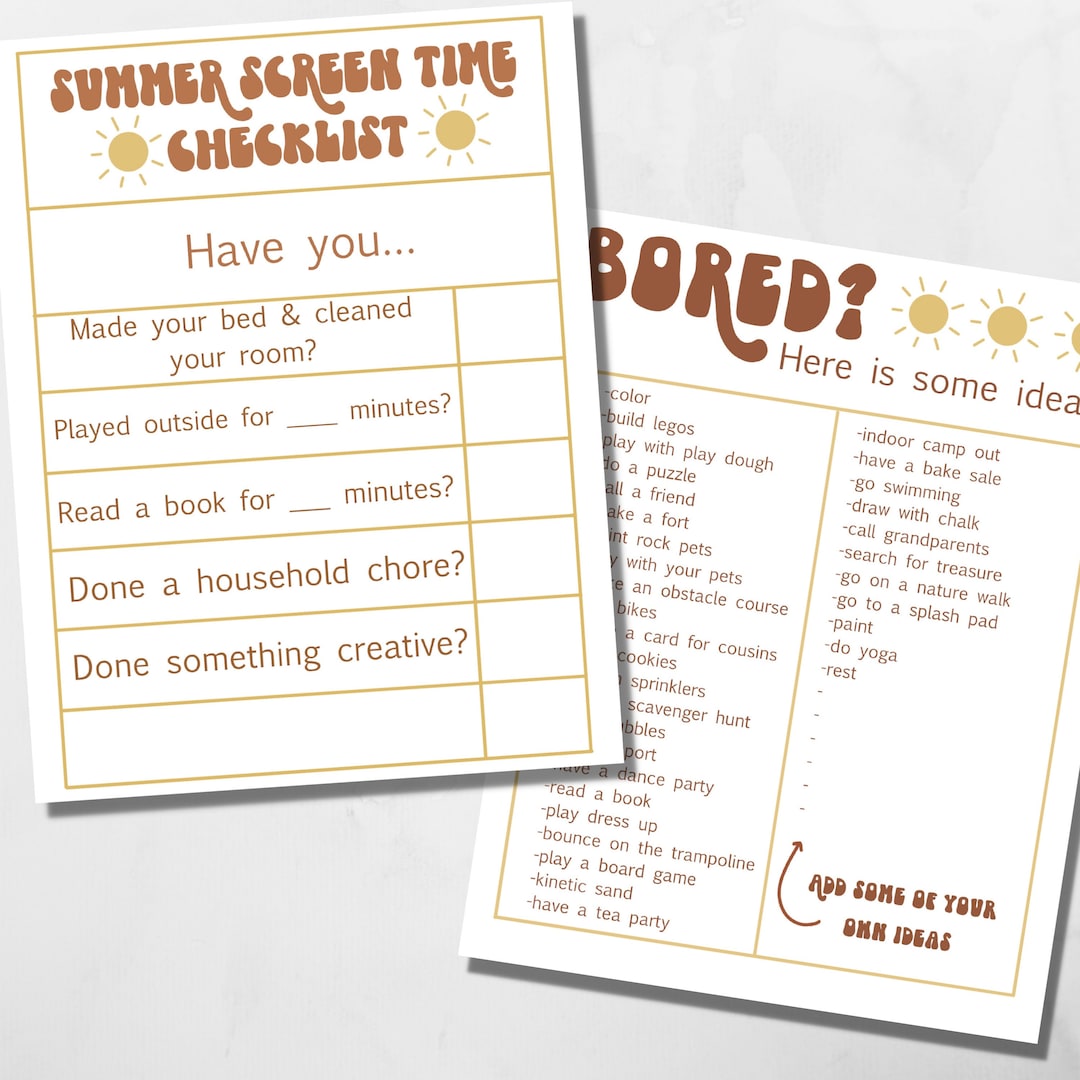 Summer Worksheet, Summer Screen Time Checklist - Etsy