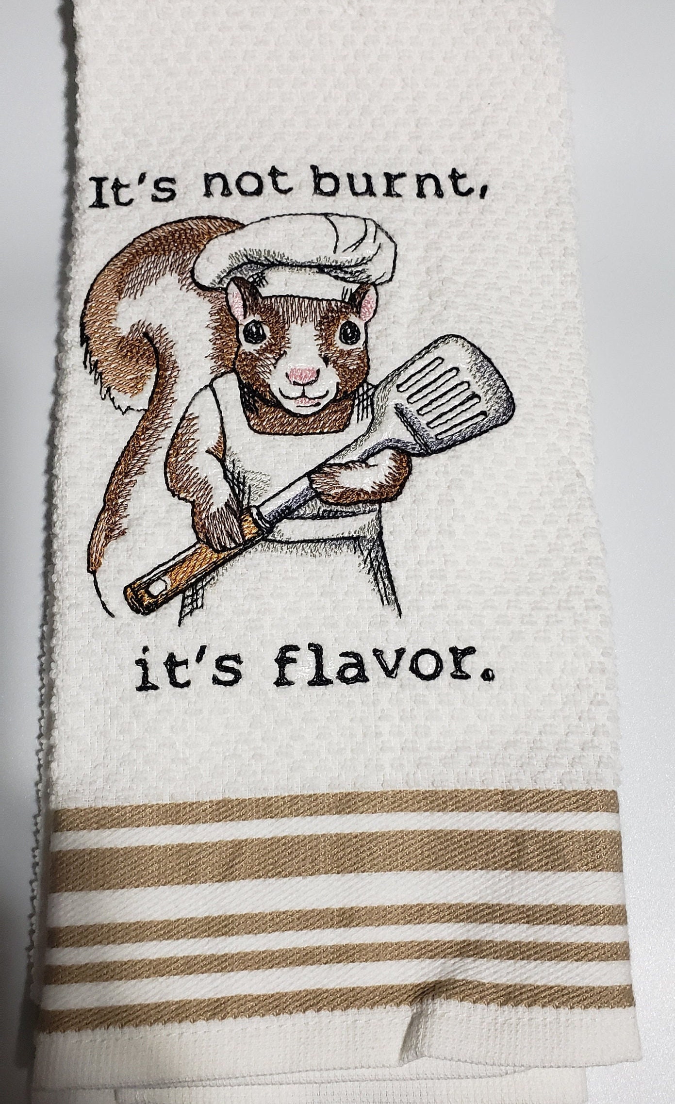 Its Not Burnt Its Flavor Squirrel Embroidered Kitchen / Grill Hand ...