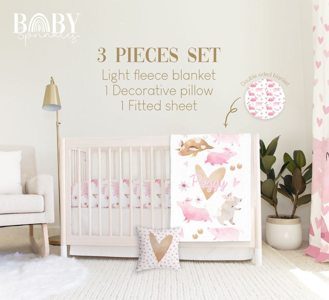 HEART PIG NURSERY Crib Bedding Set, Pig Baby Crib Bedding, Baby Pig ...