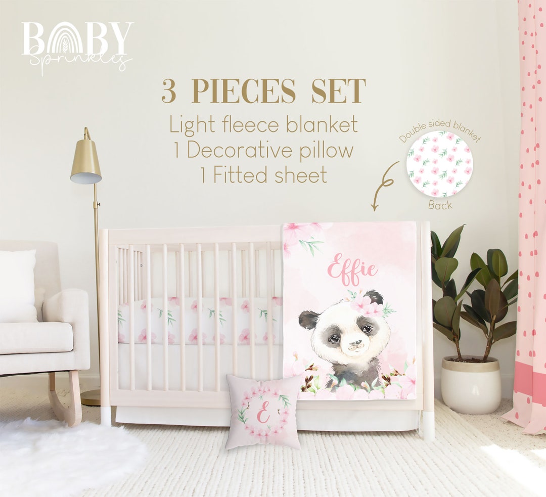 Floral Panda Nursery Crib Bedding Set: Fleece Blanket, Fitted Sheet - Etsy