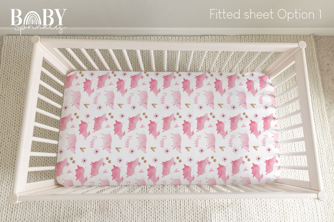 Heart Pig Crib Fitted Sheet: Personalized Baby Girl Nursery - Etsy