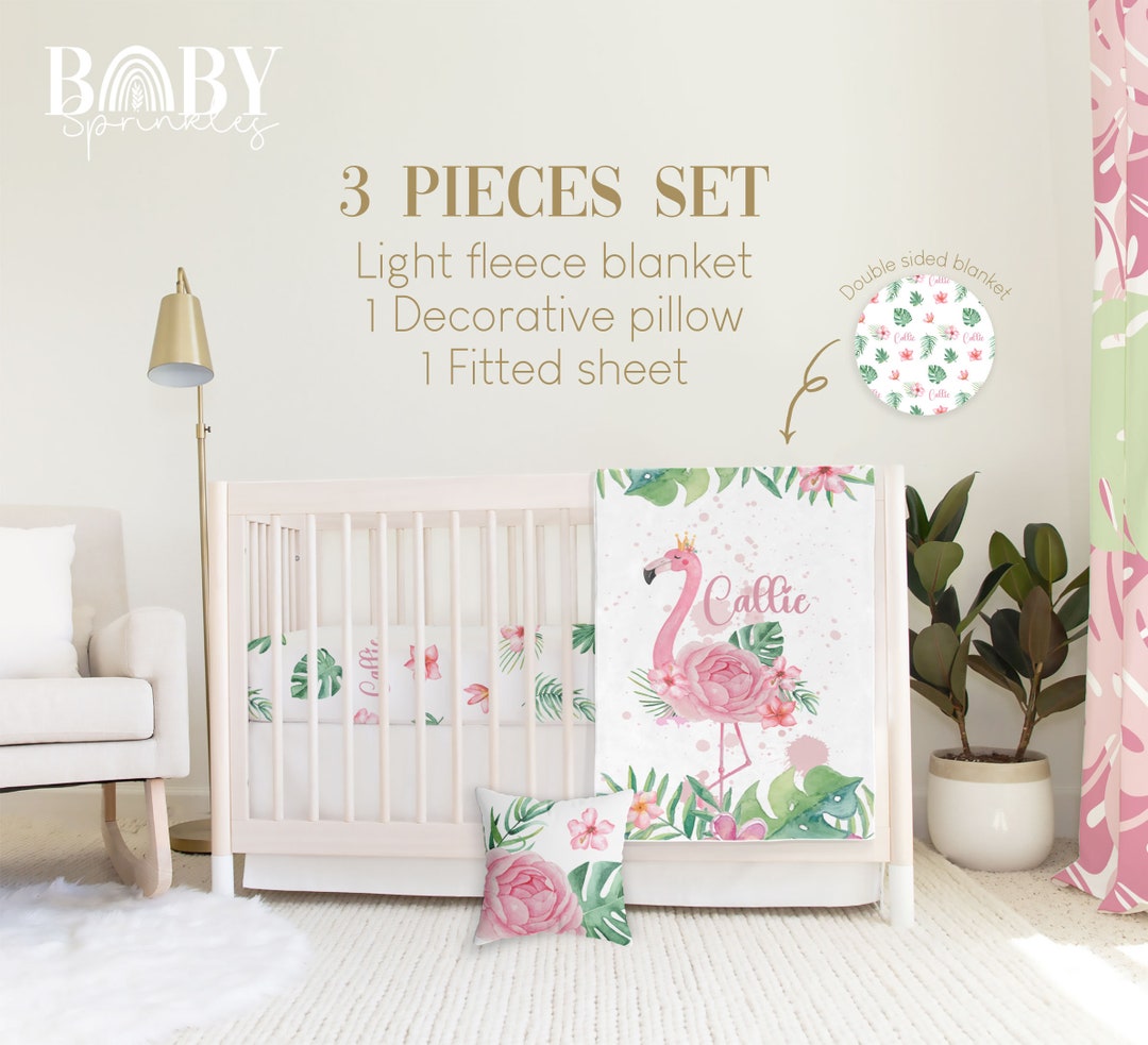 FLAMINGO Crib Bedding Set, Tropical Baby Crib Bedding, Flamingo Nursery ...