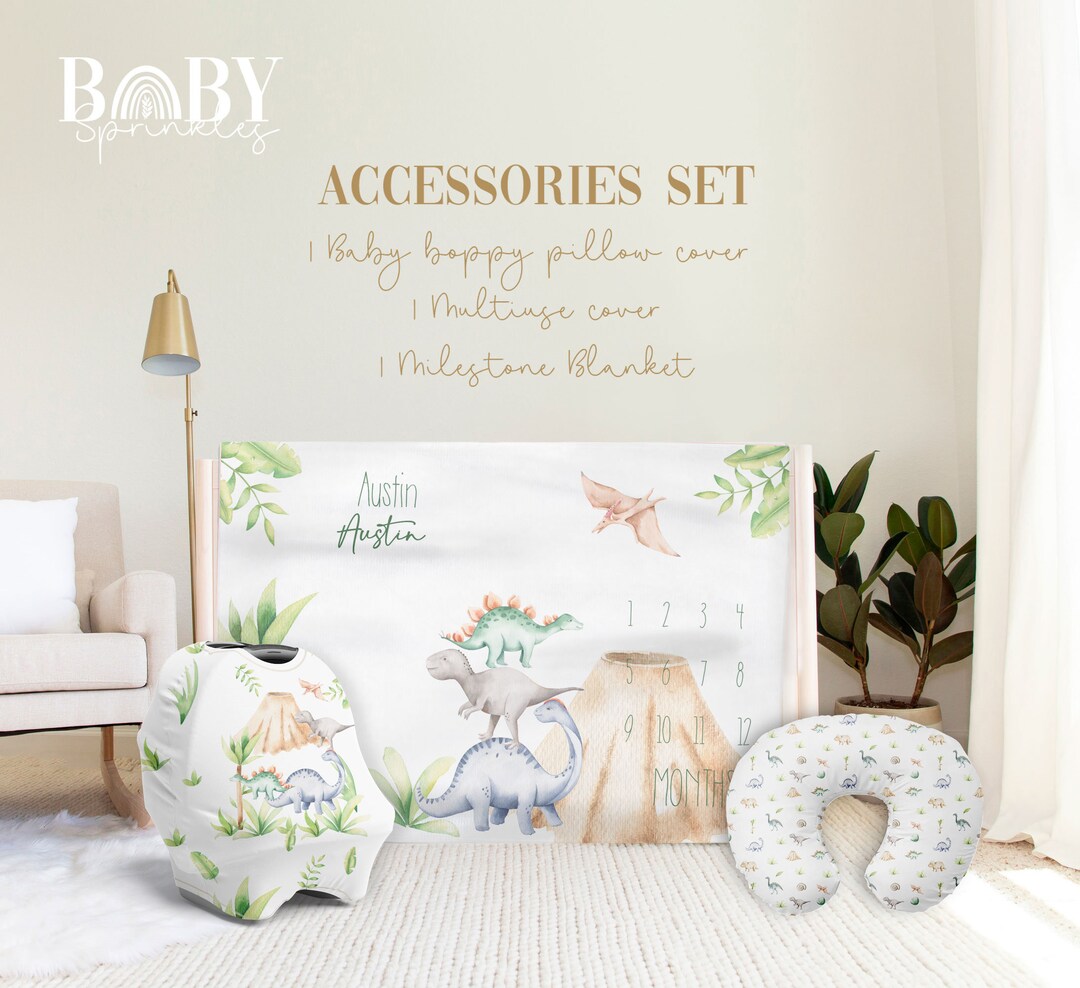 DINOSAUR BOY Accesories Set, Dino Baby Milestone Blanket, Dinosaur ...