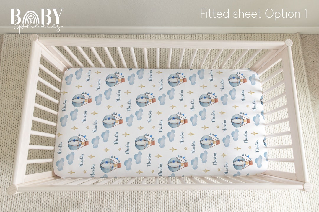 Hot Air Balloon Crib Sheet: Clouds Nursery Decor, Personalized Baby Boy ...