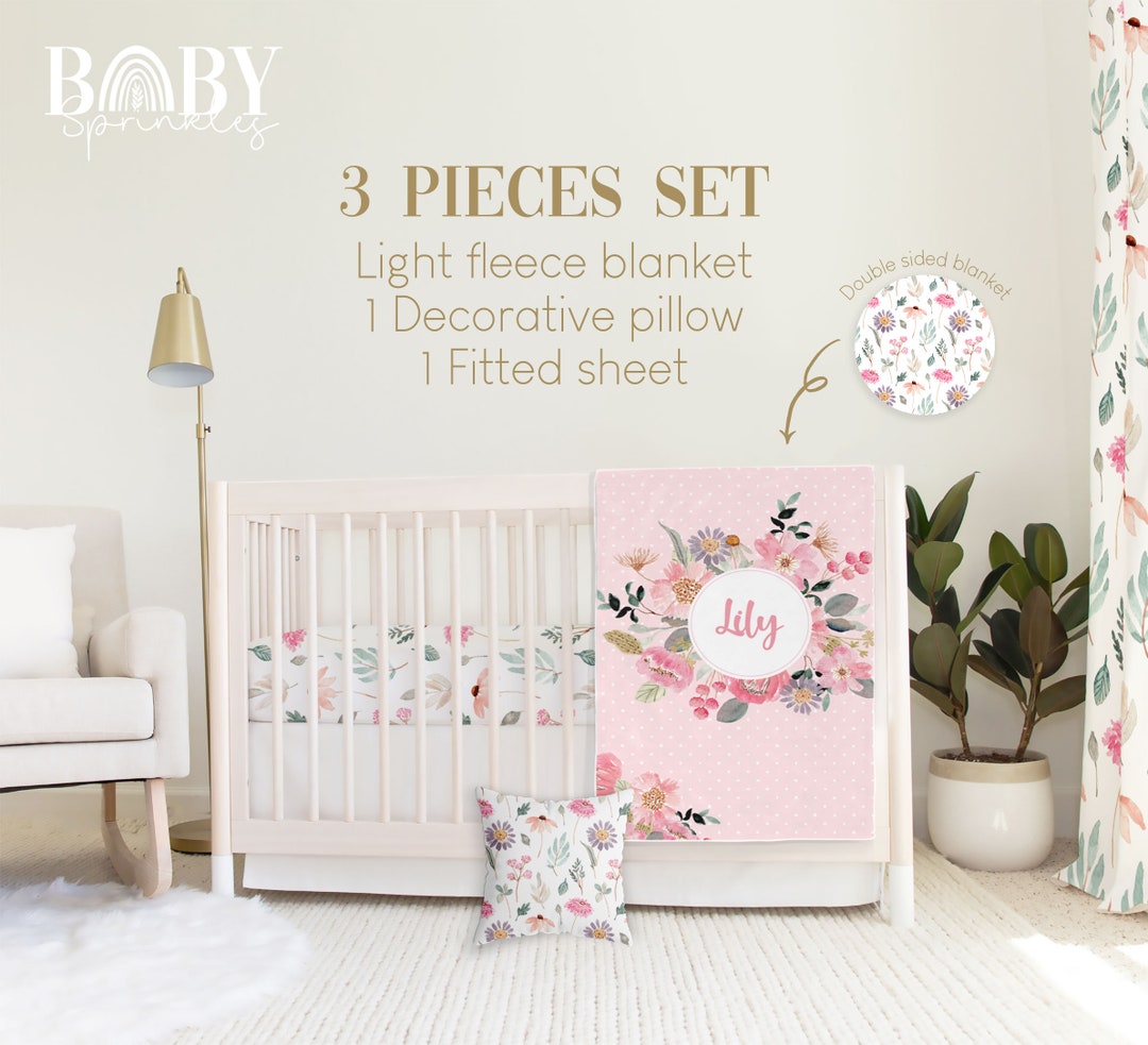 PINK FLORAL Girl Crib Bedding Set, Floral Baby Crib Bedding, Pink Baby ...