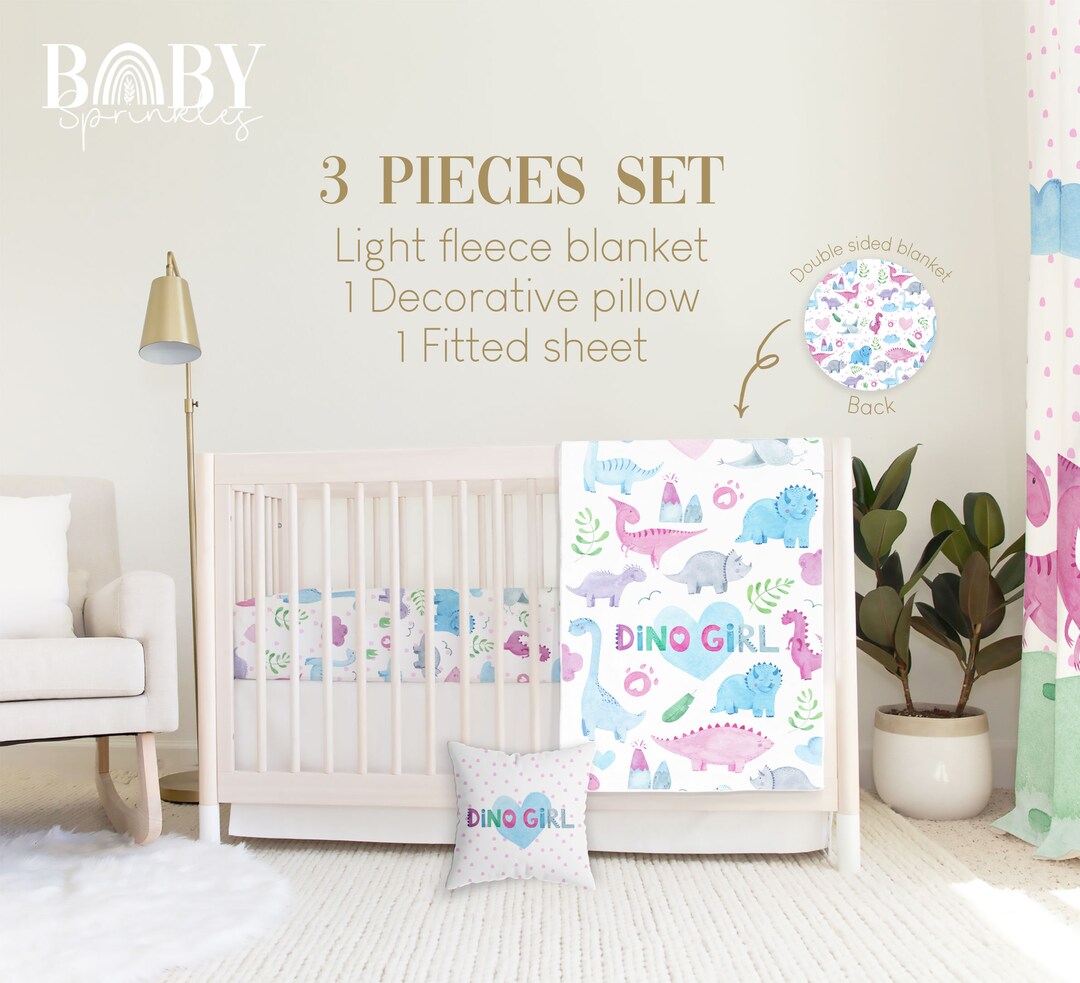 DINOSAUR GIRL Crib Bedding Set, Dino Baby Crib Bedding, Dinosaur Baby ...