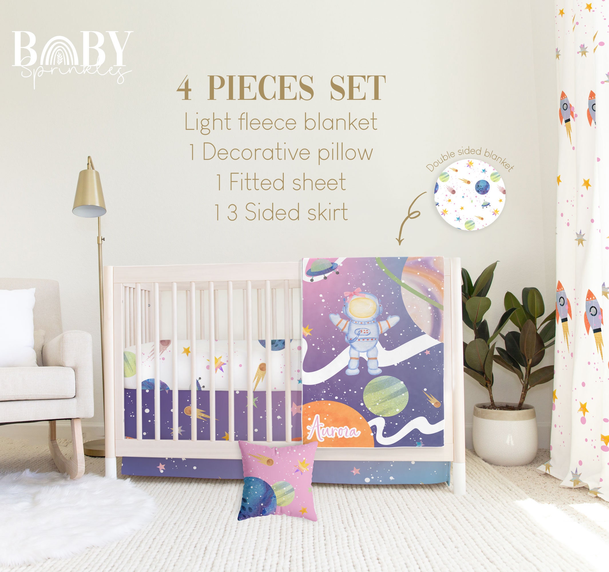 Astronaut Girl Crib Bedding Set: Space Nursery Blanket & Pillow - Etsy