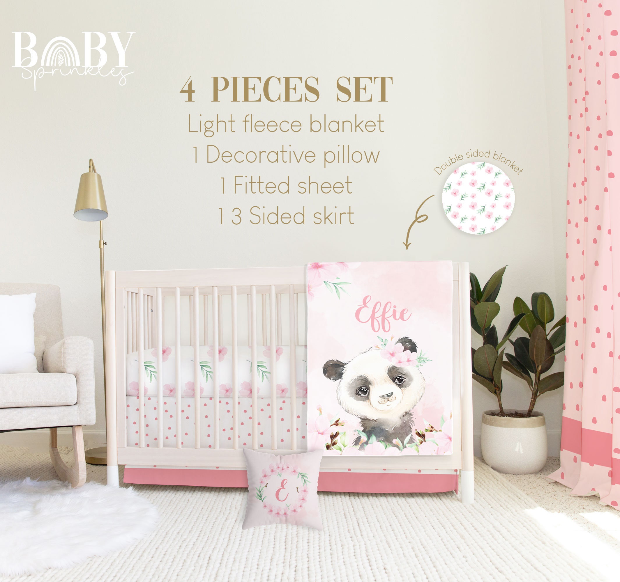 Floral Panda Nursery Crib Bedding Set: Fleece Blanket, Fitted Sheet - Etsy