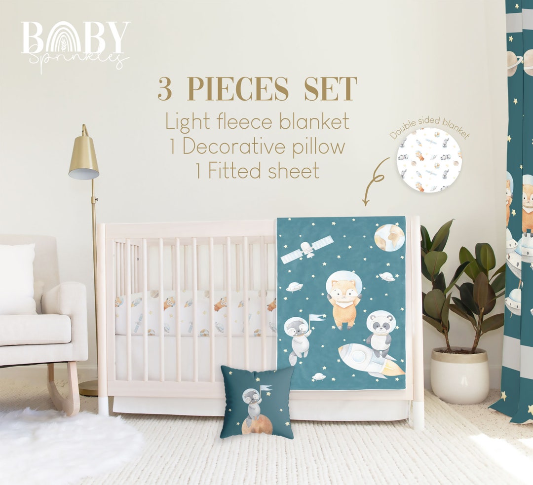 Astronaut Animals Baby Crib Bedding Set: Fleece Blanket, Fitted Sheet ...