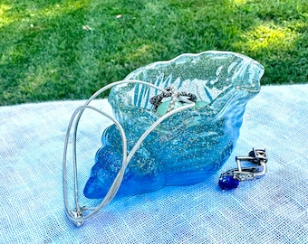 Conch Shell Decoupaged Sea Life Trinket Dish Blue and White - Etsy
