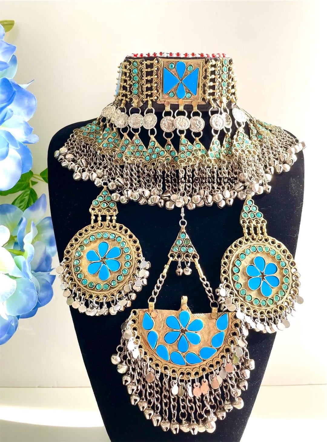 Full Light Blue Firuza Afghan Jewellery Set, Afghan Jewellery Vintage ...