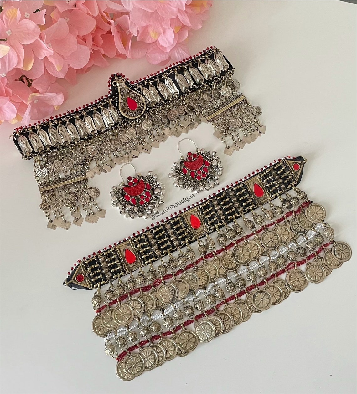 Afghan Red Vintage Tribal 3 Piece Jewellery Set, Afghan Jewellery ...