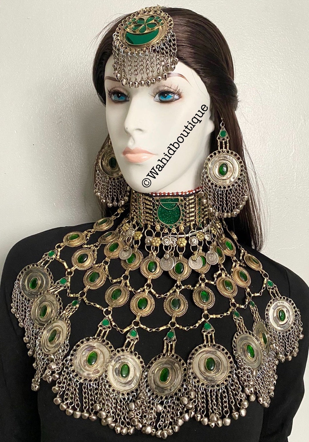 Full Green Afghan Jewellery Set, Vintage Kuchi Chocker Necklace, Kuchi ...
