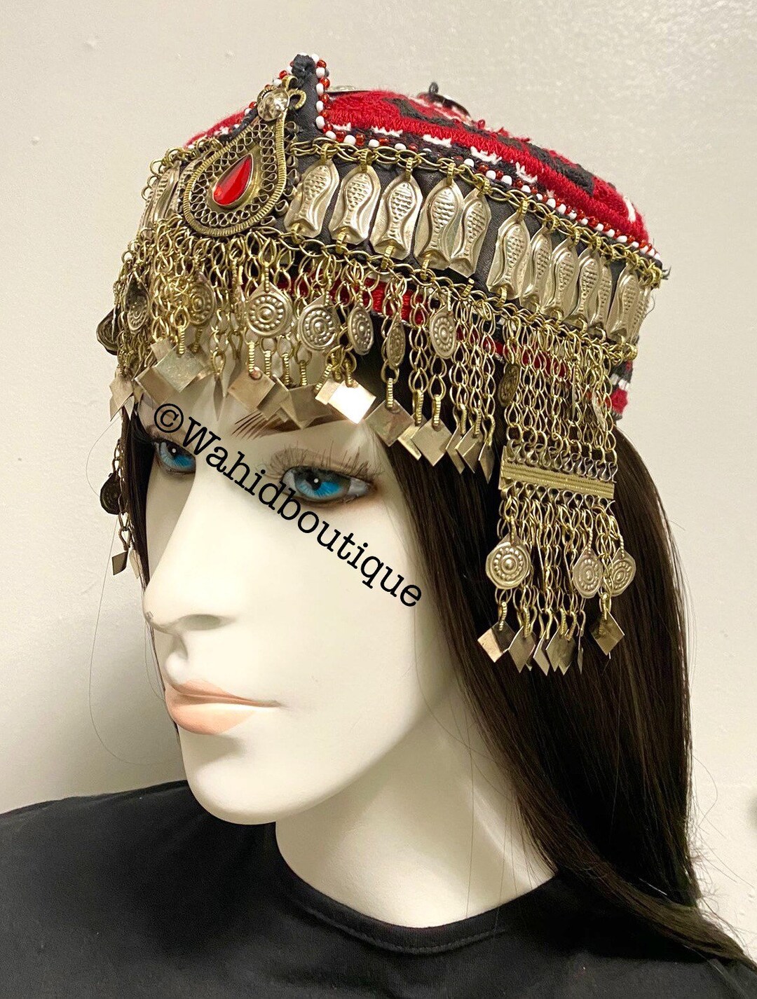 Afghan Vintage, Hazara, Antique Face Framing Jewellery Hat, Afghan ...