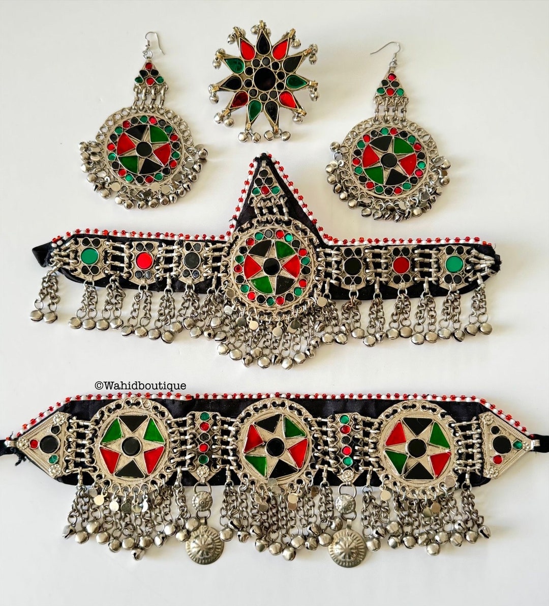 Afghan Flag Colours 4 Piece Jewellery Set,afghan Kuchi Jewellery ...