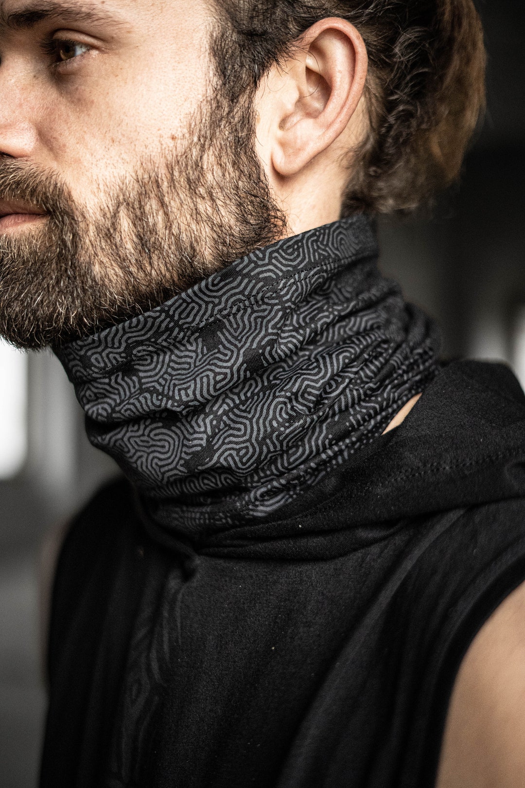 Men's Black Neck Gaiter - Tribal Neck Warmer - Festival Clothing - Dust ...