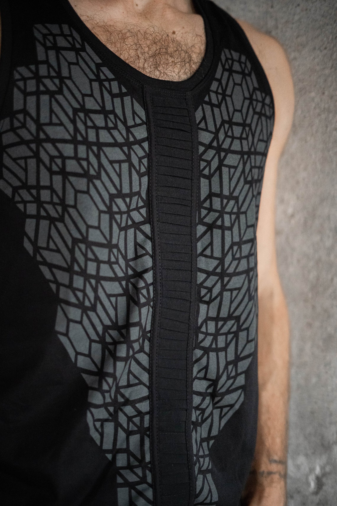 Black Singlet for Men Alternative Tank Top Festival Clothing Geometric ...