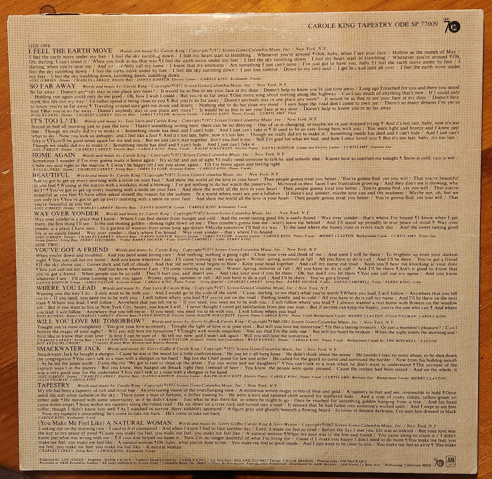 Carole King/tapestry LP Ode Records SP-77009 Gatefold Copy Original First Pressing/hard to Find ...