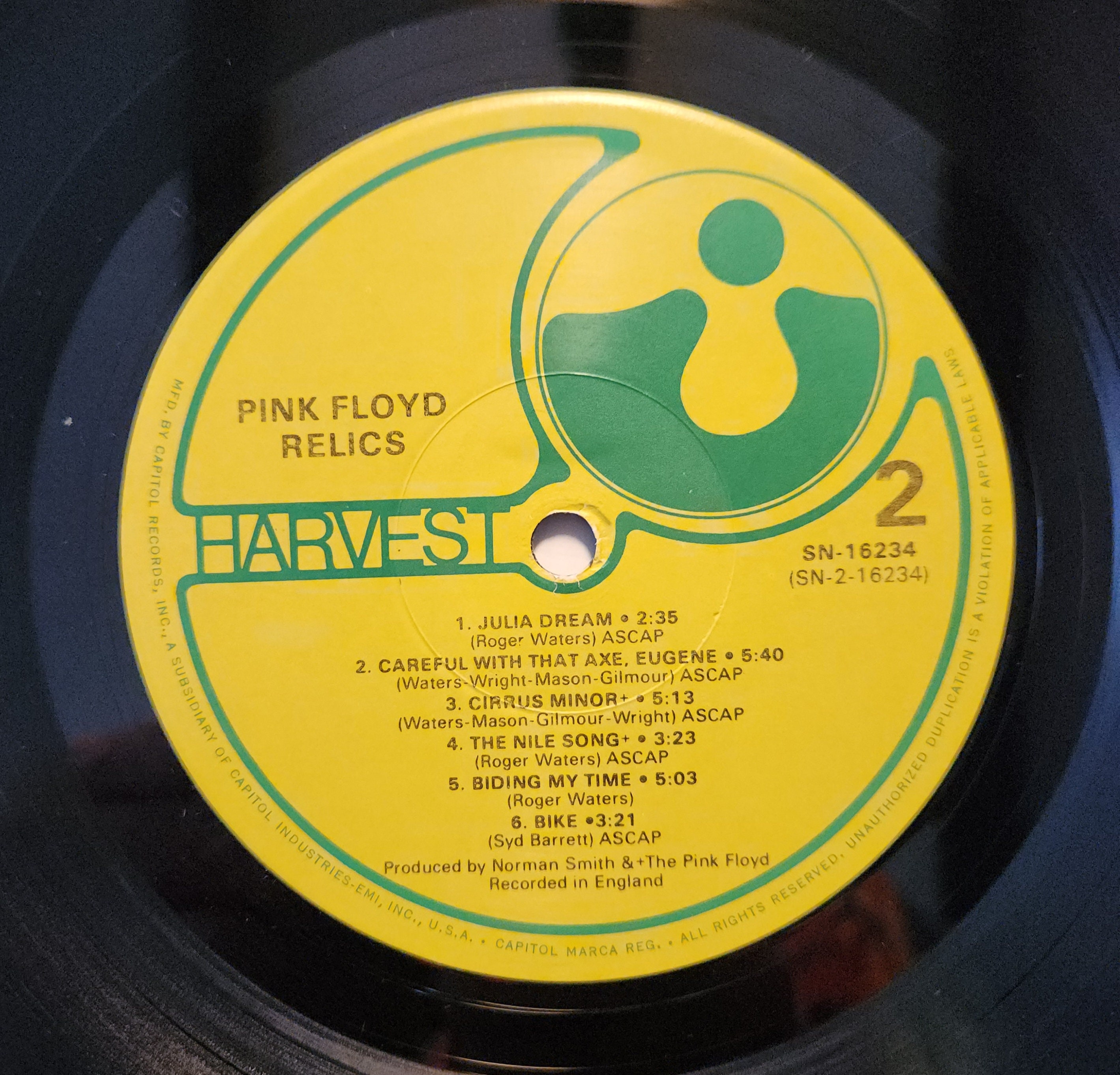Pink Floyd/relics/harvest Records/sn-16234/lp/in Excellent Condition ...