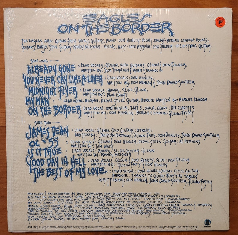 Eagles on the Border Lp Asylum Records 7E-1004 in Factory Plastic/hype ...