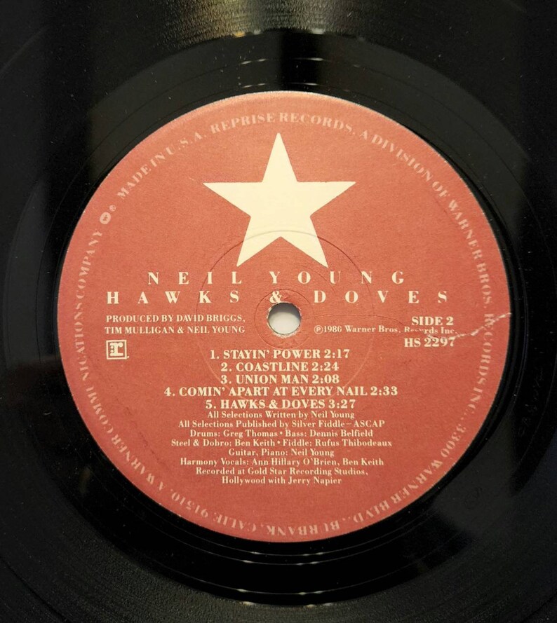 Neil Young Hawks and Doves Lp Amazing Condition Reprise Records HS 2279 ...