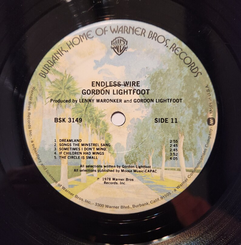 Gordon Lightfoot/endless Wire/warner Bros Records/bsk 3149/c1978/first Pressing/classic Rock ...
