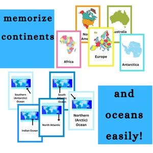 Continents and Oceans Flashcards Printables: World Geography Card Game ...