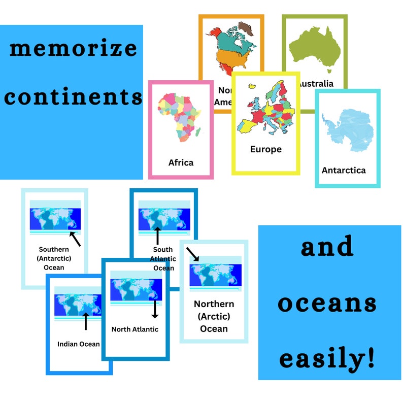 Continents and Oceans Flashcards Printables: World Geography Card Game ...