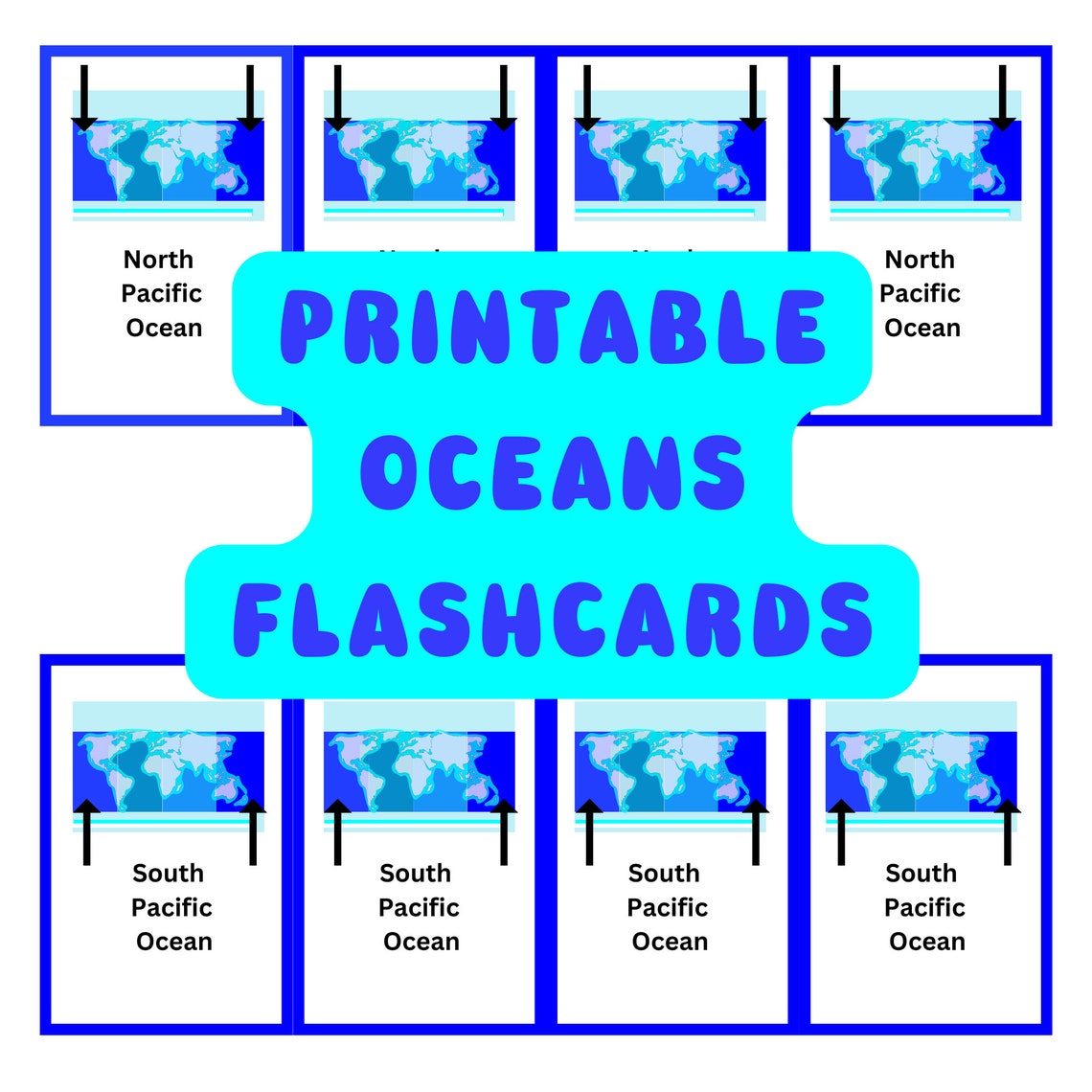 Continents and Oceans Flashcards Printables: World Geography Card Game ...
