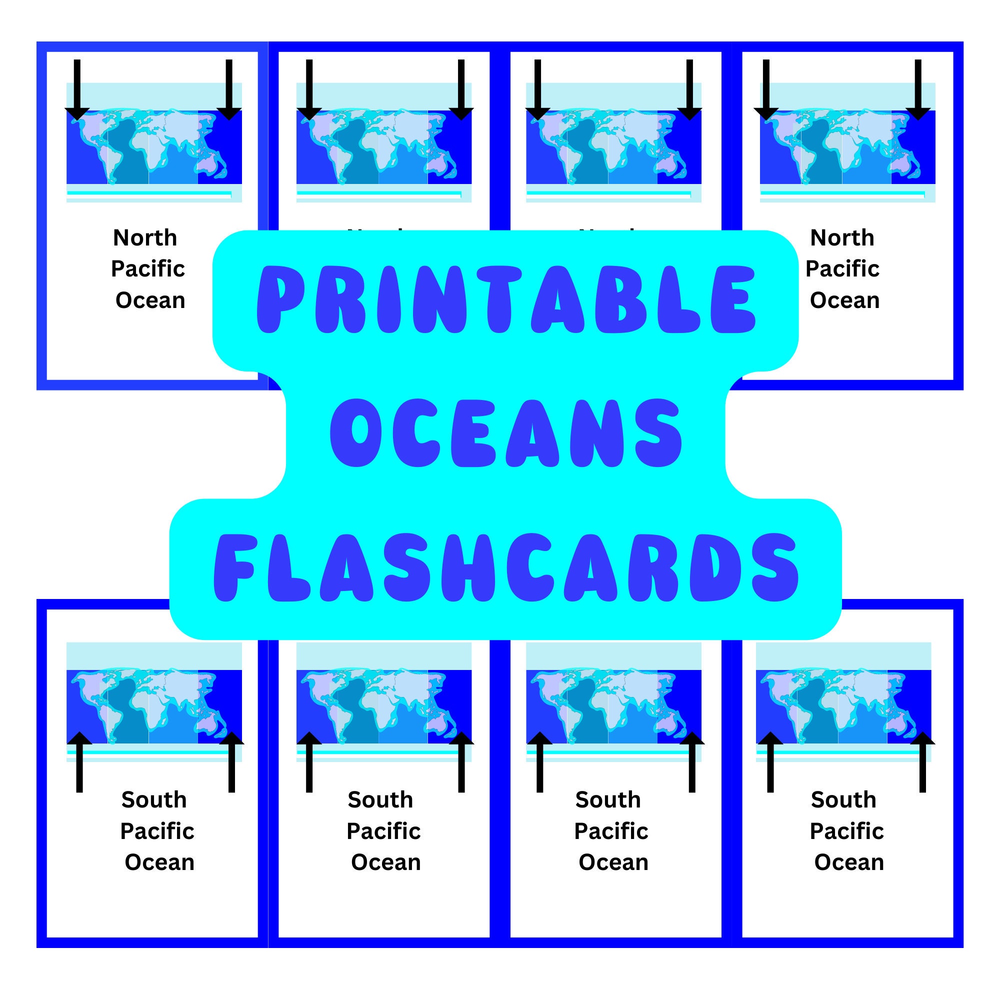 Continents and Oceans Flashcards Printables: World Geography Card Game ...