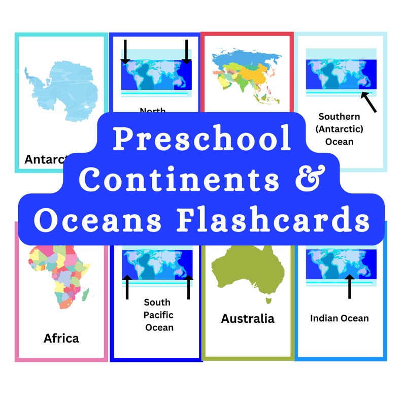 Continents and Oceans Flashcards Printables: World Geography Card Game ...