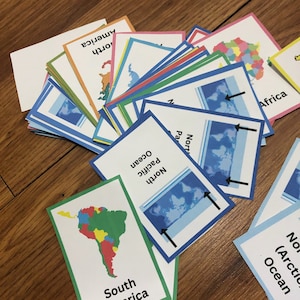 Continents and Oceans Flashcards Printables: World Geography Card Game ...