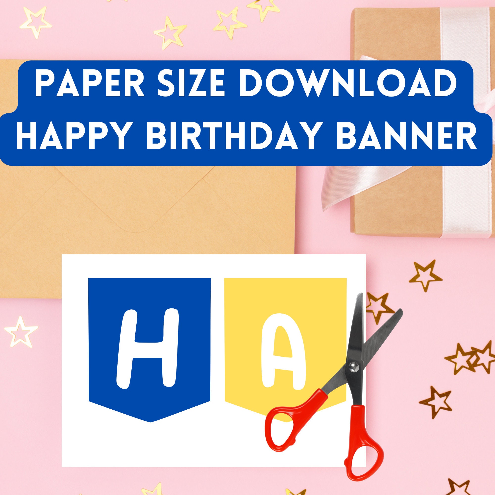 Printable Happy Birthday Banner- Blue and Yellow Party With Balloons ...