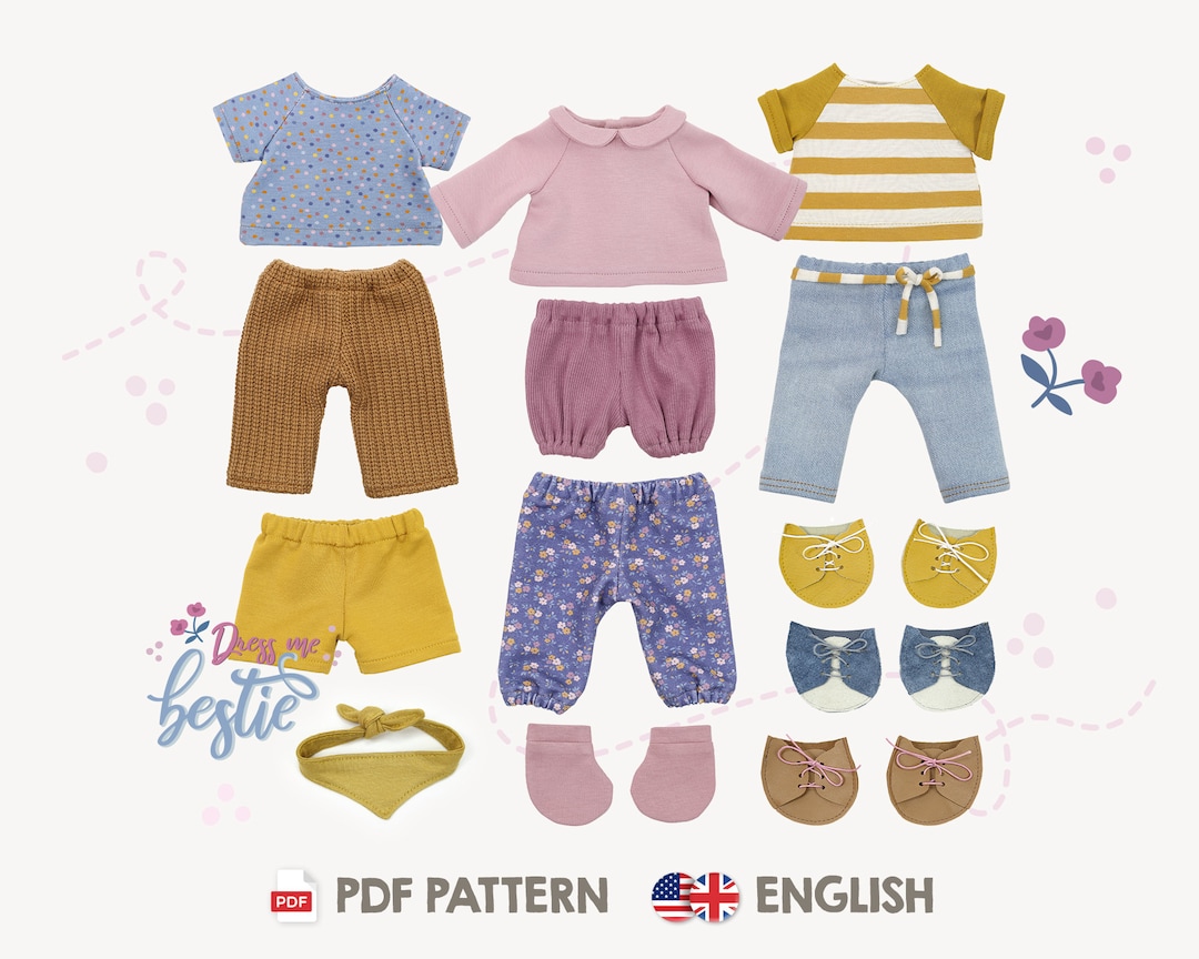 Dress Me Bestie Doll Clothes Pattern Bundle: Shirt With Velcro, Pants ...