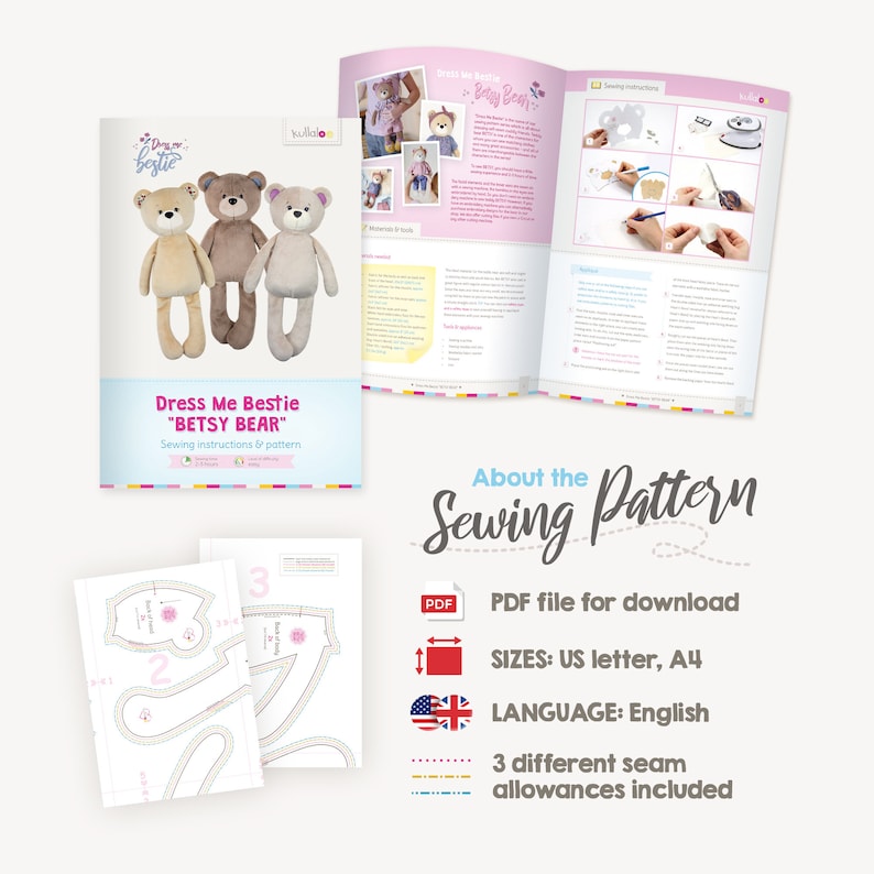 Teddy Bear Sewing Pattern "betsy Bear" (PDF, in English) | Dress Me ...