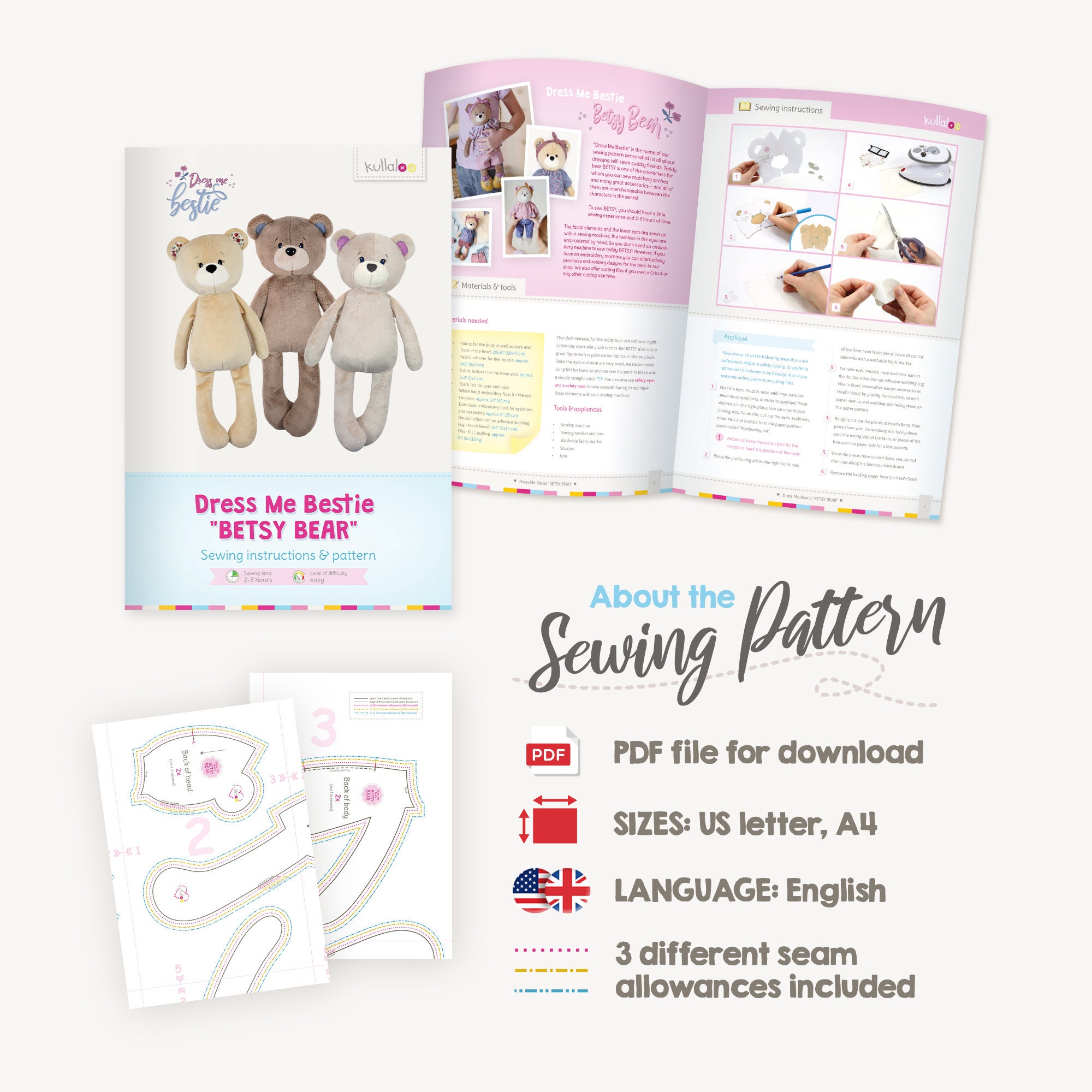 Teddy Bear Sewing Pattern "betsy Bear" (PDF, in English) | Dress Me ...