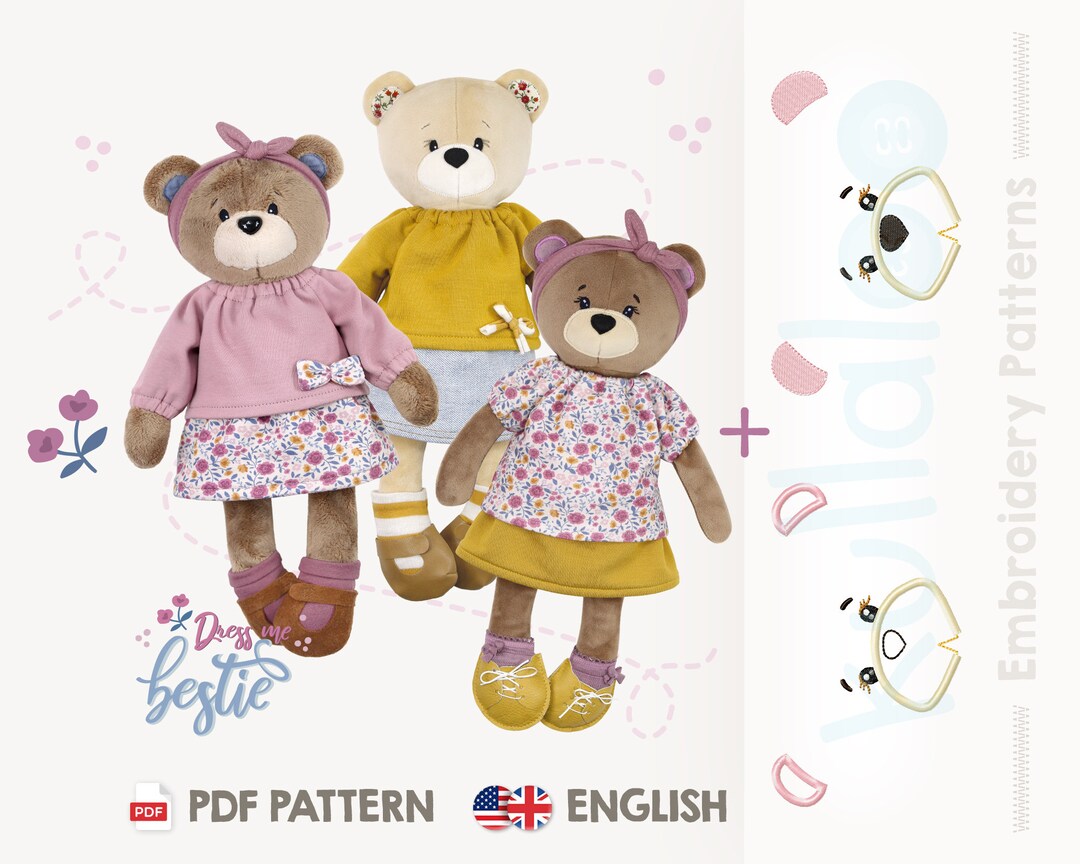 Teddy Bear Sewing Pattern PDF With Clothes | Dress Me Bestie BETSY ...