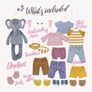 Elephant Sewing Pattern PDF With Clothes + Embroidery Pattern | Dress ...